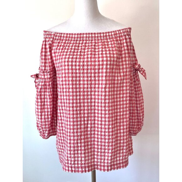 Max Studio | Tops | Max Studio Large Redwhite Gingham Off The Shoulder ...